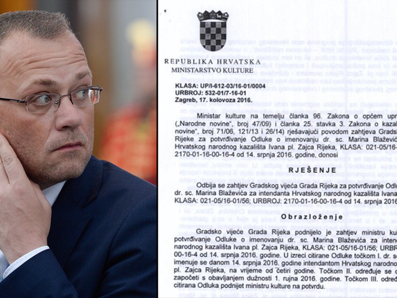Hasanbegović odbio potvrditi Marina Blaževića za intendanta riječkog HNK-a - tportal